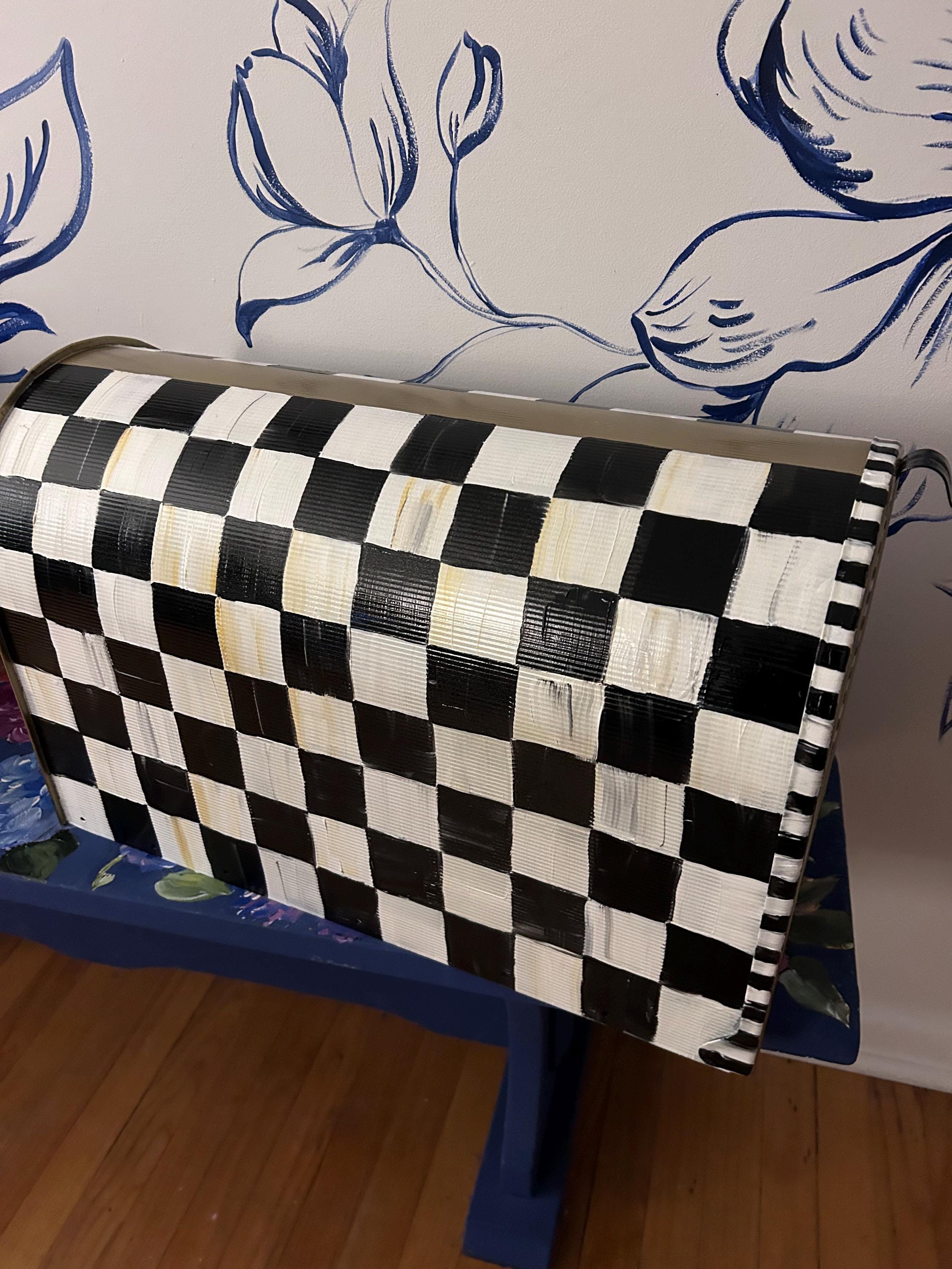 Custom Hand Painted Mailbox/ Black and White Checks With Gold Accents ...