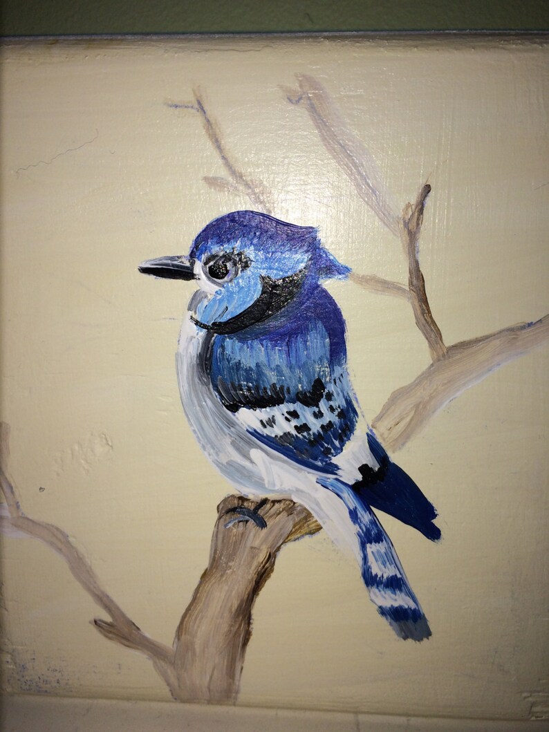 Hand Painted Wooden Block/ Blue Jay - Etsy