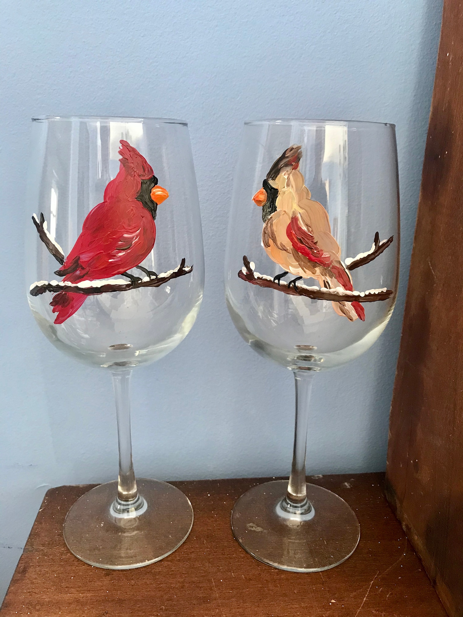 Cardinal Hand Painted Wine Glass/ Water Goblet - Etsy