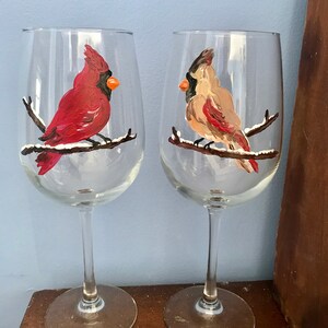 Cardinal Hand Painted Wine Glass/ Water Goblet - Etsy
