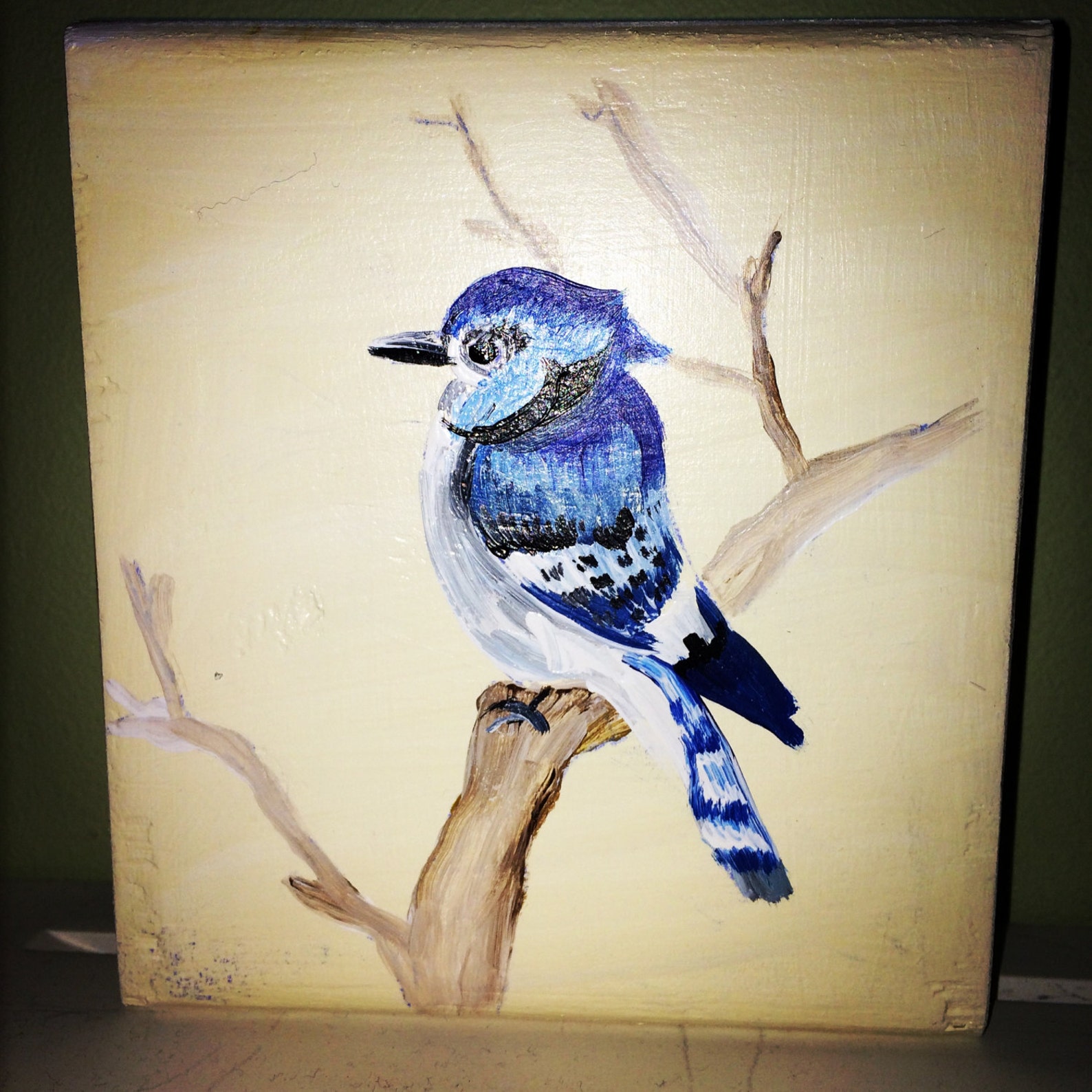 Hand Painted Wooden Block/ Blue Jay - Etsy