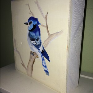 Hand Painted Wooden Block/ Blue Jay - Etsy
