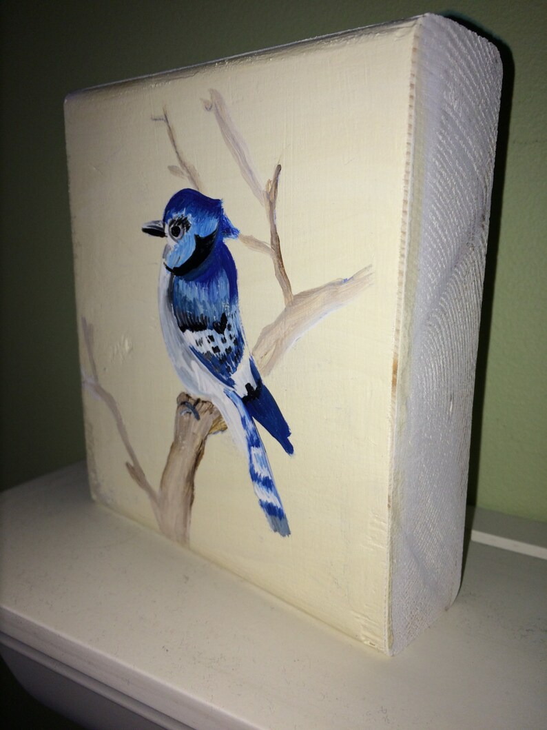 Hand Painted Wooden Block/ Blue Jay - Etsy