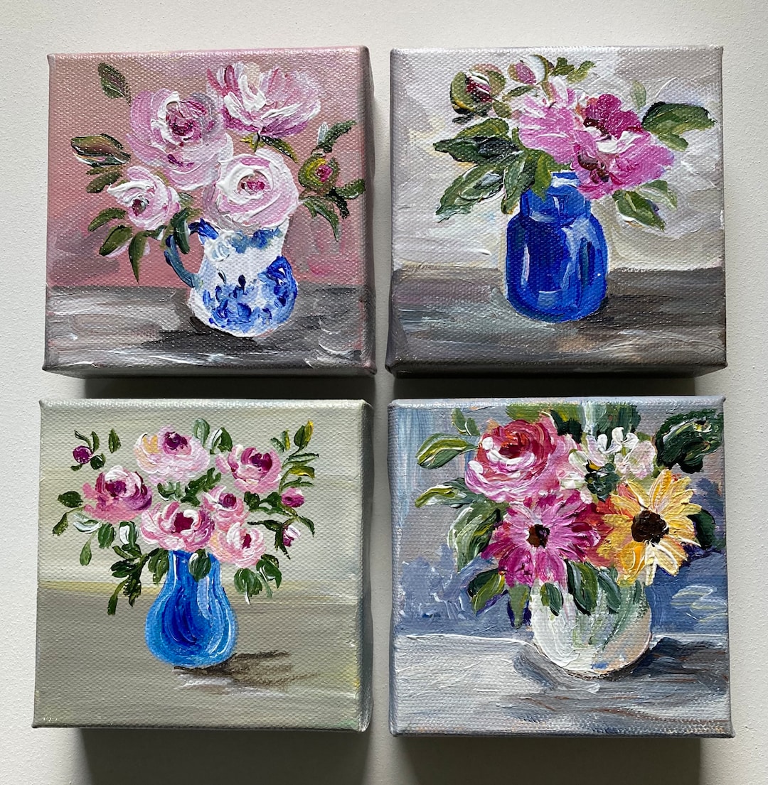 Mini Canvas Floral Painting - Etsy