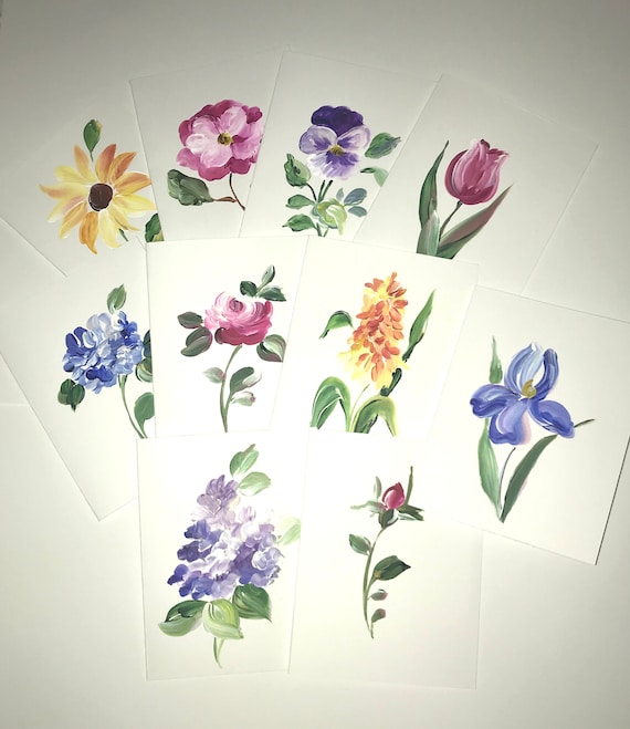Hand Painted Assorted Note Cards/ 10 per Pack | Etsy