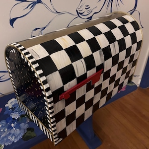 Custom Hand Painted Mailbox/ Black and White Checks With Gold Accents ...