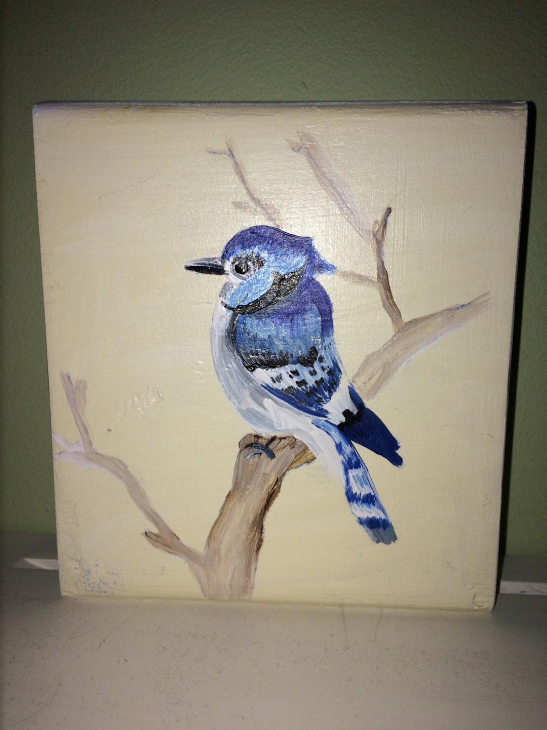 Hand Painted Wooden Block/ Blue Jay - Etsy