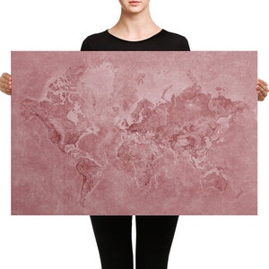 Rose Gold Map Rose Gold World Map Canvas Rose Gold Wall Art - Etsy