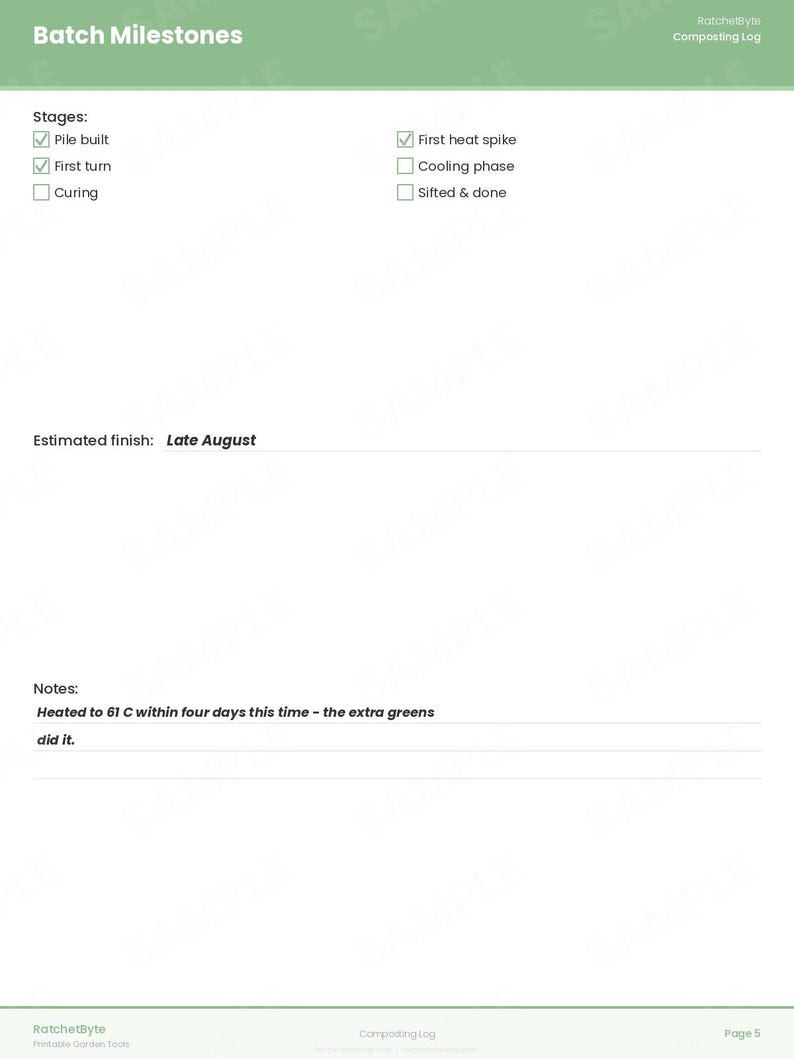 Composting Log, Bin Temperature & Turning Schedule Tracker, Printable ...