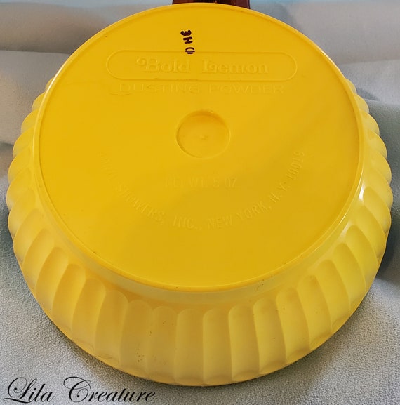 Vintage 1960s Plastic Powder Dish and Puff - Gem