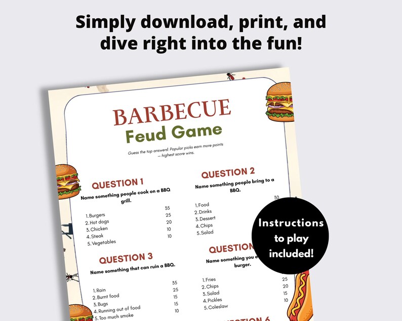 Barbecue Friendly Feud Game Printable | BBQ Party Games | Family Feud ...