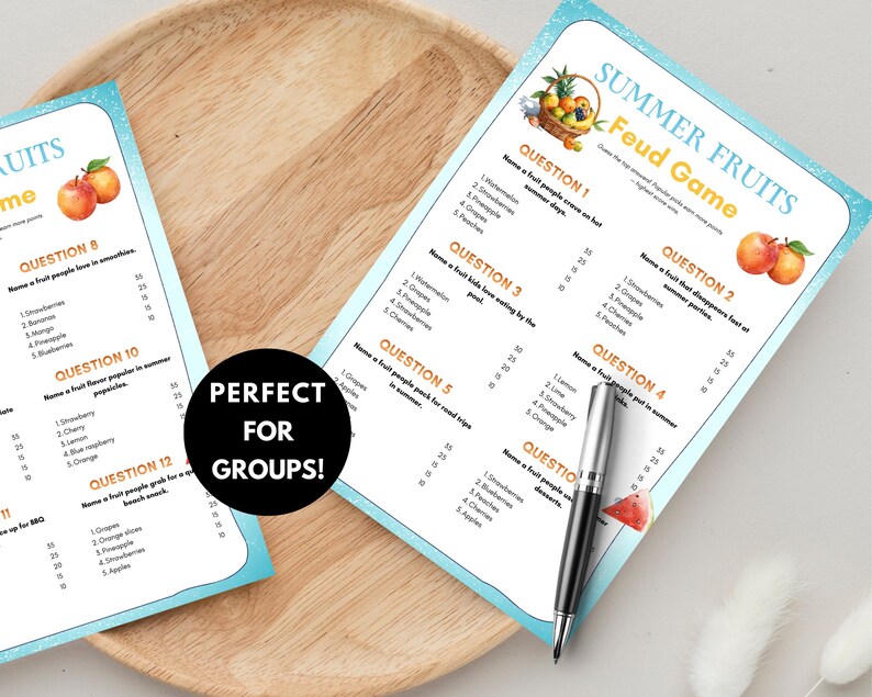 Summer Fruits Family Feud Game Printable | Summer Party Games | BBQ ...
