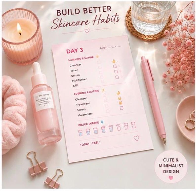7 Day Glow up Challenge Printable | Skincare Tracker Bundle | Beauty ...