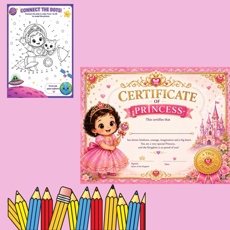 Children's Coloring Book, Princess and Her Kitten in Space, Preschool ...