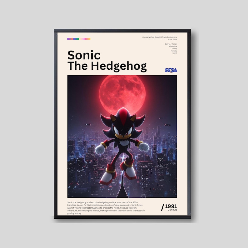 Sonic the Hedgehog Shadow Poster, SEGA Gaming Wall Art, 1991 Print - Etsy