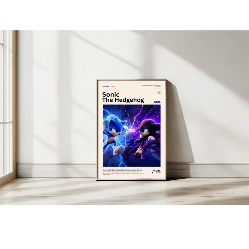 Sonic the Hedgehog Movie Poster, Sonic Vs Shadow Wall Art, Sega Gaming ...