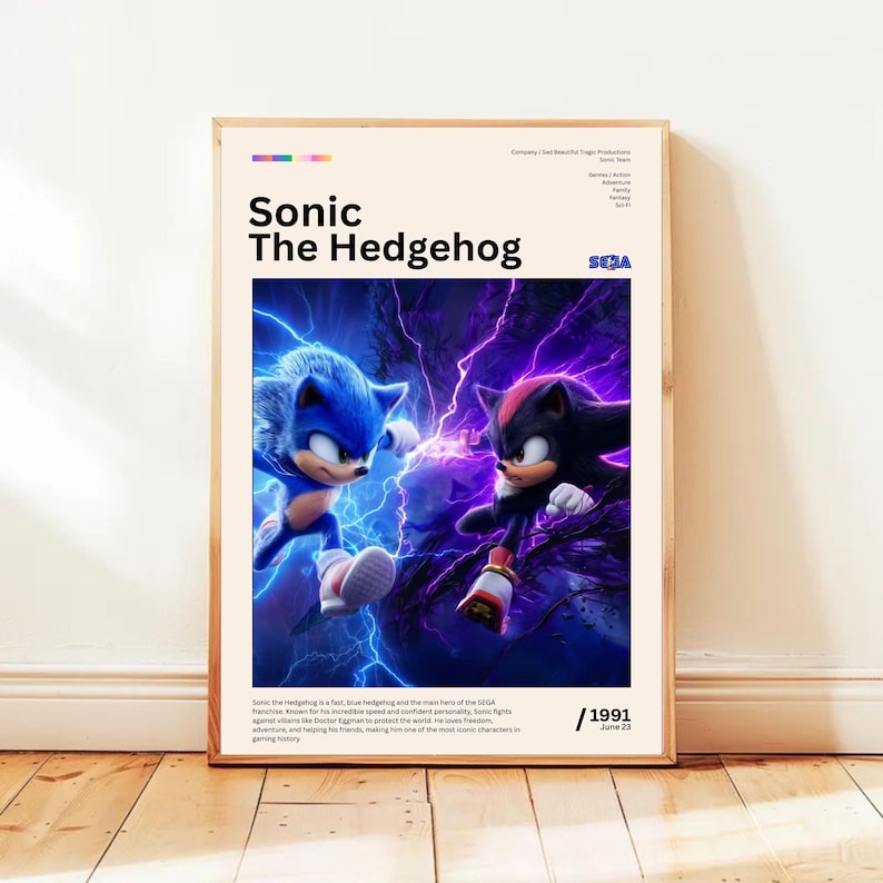 Sonic the Hedgehog Movie Poster, Sonic Vs Shadow Wall Art, Sega Gaming ...