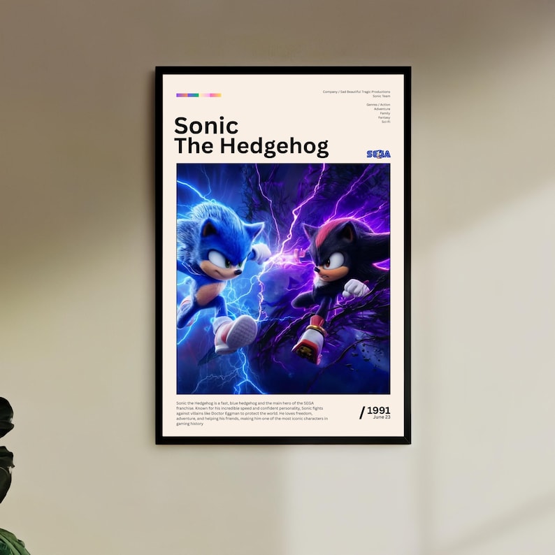 Sonic the Hedgehog Movie Poster, Sonic Vs Shadow Wall Art, Sega Gaming ...