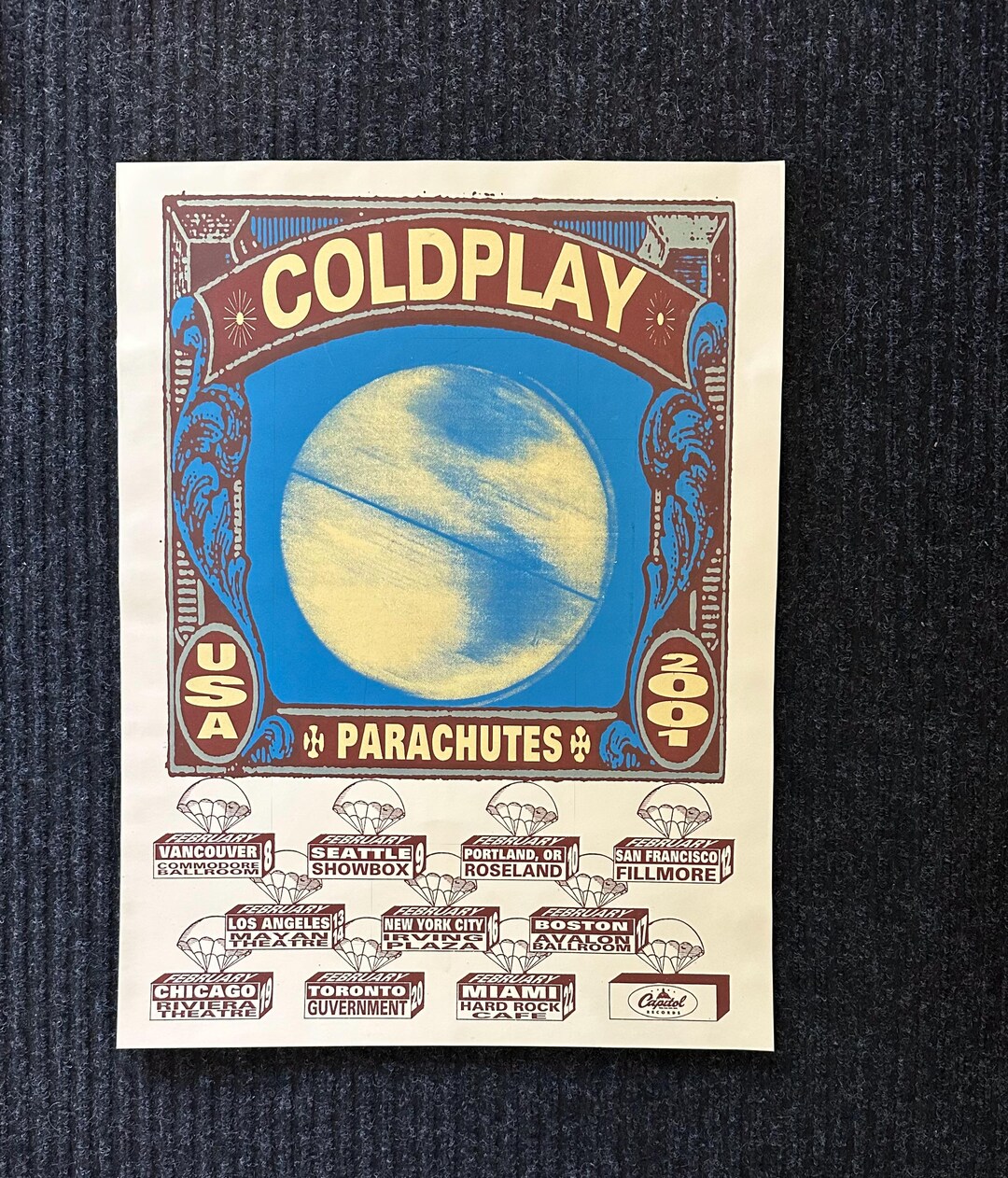 RARE Vintage COLDPLAY Parachutes US Promo Tour Poster 2001 - Etsy
