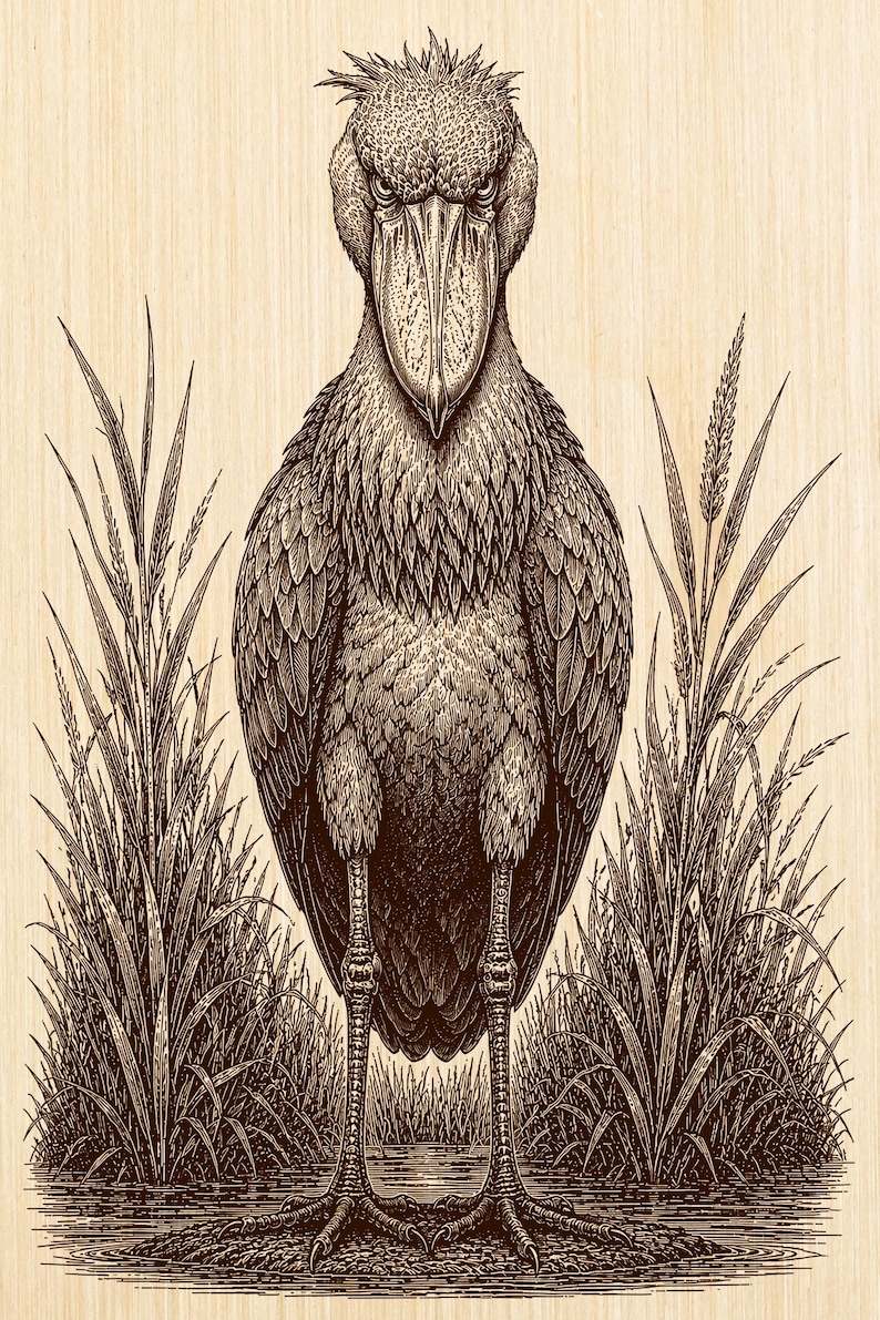 Shoebill PNG, Ancient Bird Wood Engraving, Prehistoric Wildlife Artwork ...