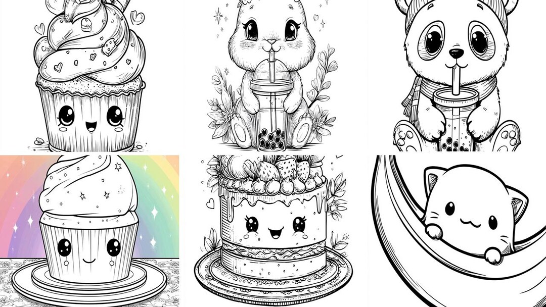 Kawaii Animal Coloring Page | Chibi Dessert Panda, Bunny, Cat (PDF ...