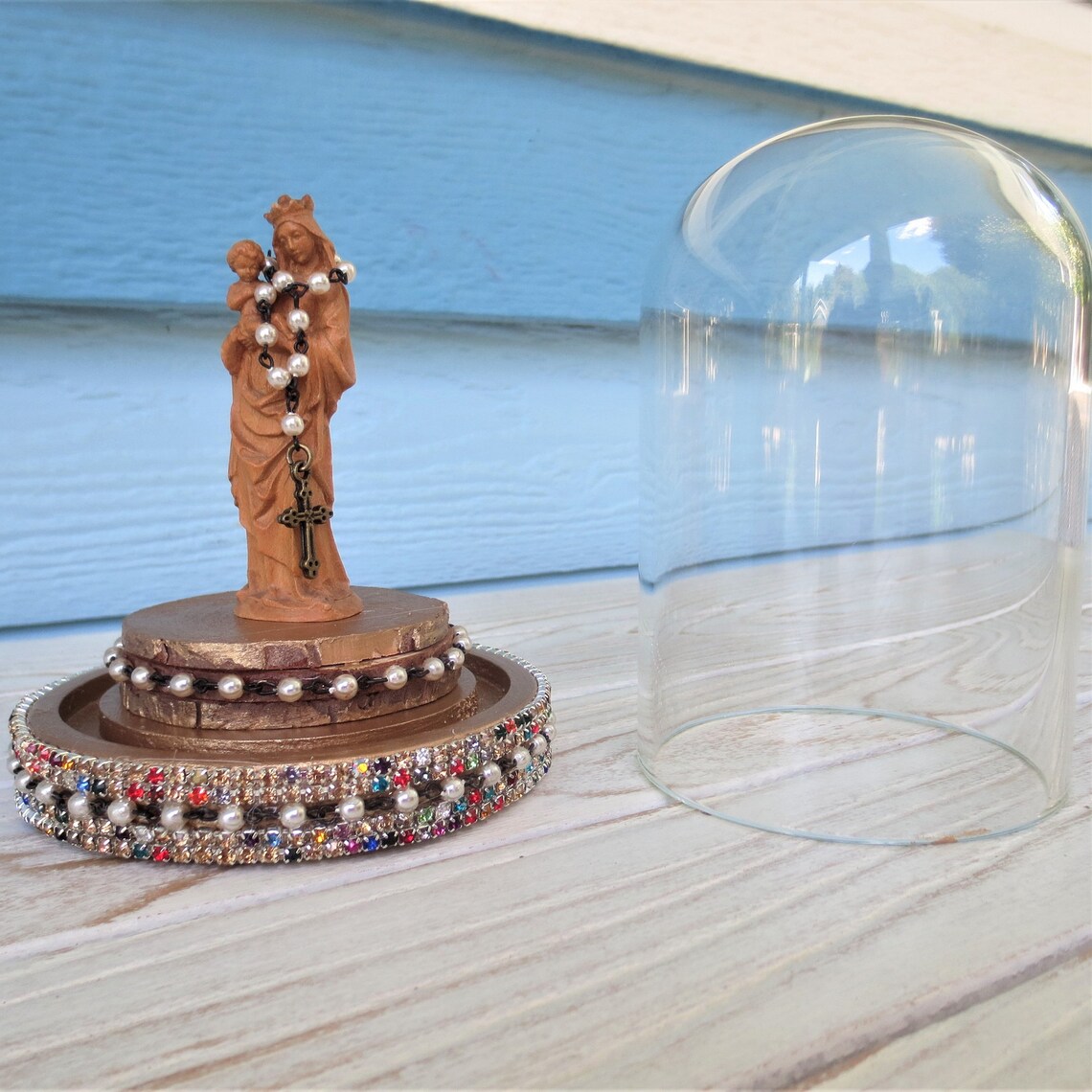 Madonna and Child, Blessed Mother, Mother of God, Statue, Glass Dome ...