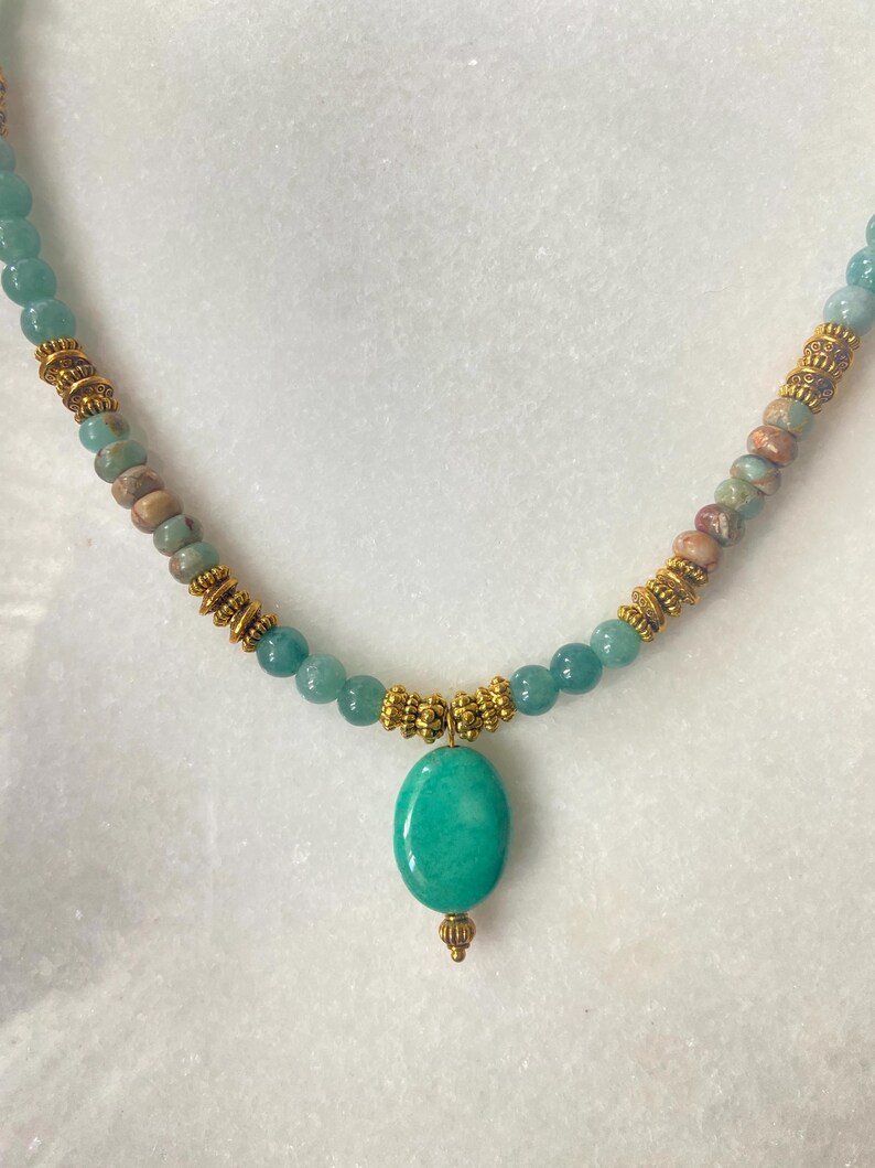 Boho Gemstone Necklace Made of Amazonite and African Turquoise - Etsy ...