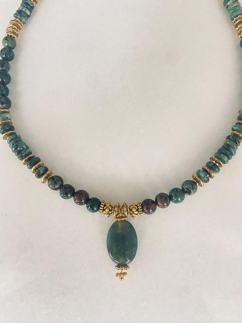 Boho Gemstone Necklace Made of African Turquoise and Green Charm - Etsy ...