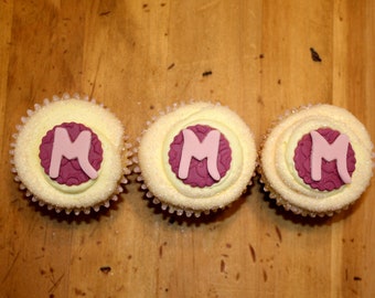 NAME and AGE MONOGRAM Fondant Cupcake and Cookie Tops 1 | Etsy