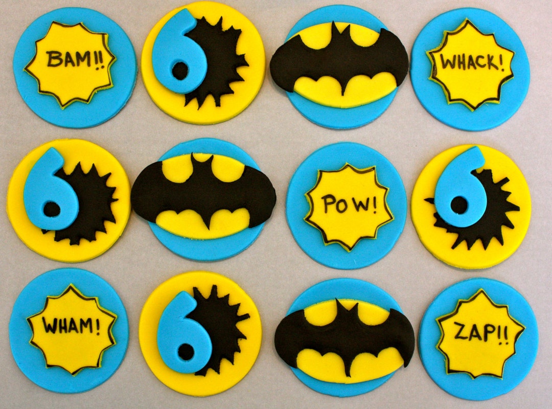 BATMAN and ACCESSORIES - Fondant Cupcake, and Cookie Toppers - 1 Dozen ...