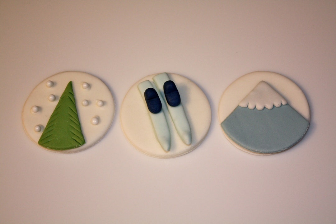 MOUNTAIN SKIING and SNOW - Fondant Cupcake, and Cookie Toppers - 1 ...