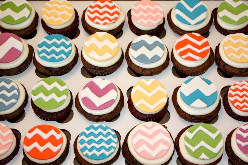 DESIGNER CHEVRON PATTERN Fondant Cupcake and Cookie Toppers - Etsy