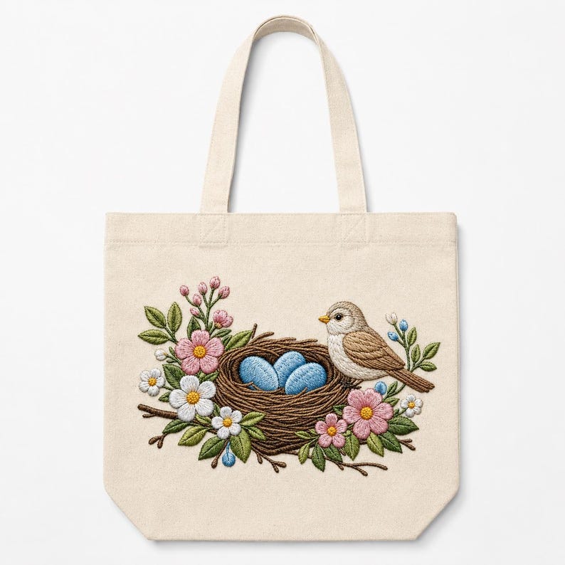 Bird Nest Embroidery Design, Spring Floral Machine Embroidery File (PES ...