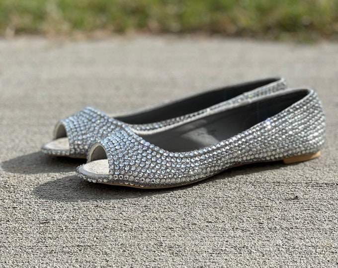 Embellished Crystal Clear Peep Toe Flats - Etsy