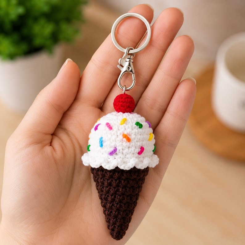 Crochet Ice Cream Cone Keychain Pattern | Amigurumi Bag Charm (PDF ...