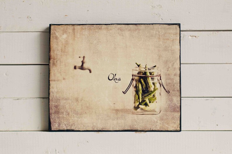 Photo on Wood Okra Photograph Vegetable Photo Typography | Etsy