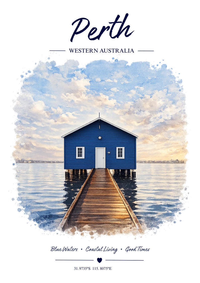 Perth Western Australia Iconic Blue Boathouse | Perth Artwork | Perth ...