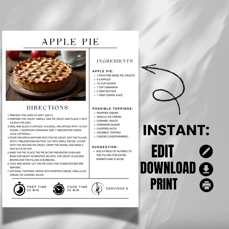 Editable Recipe Card Template Canva | Printable Cookbook Page | Family ...
