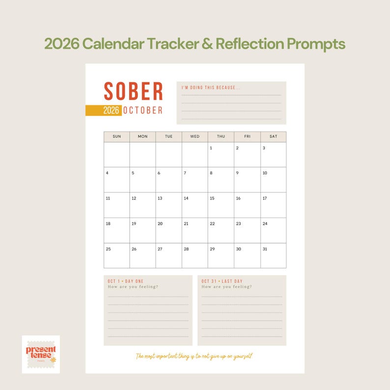 Sober October 2026 Printable Tracker | Monthly Sobriety Challenge ...