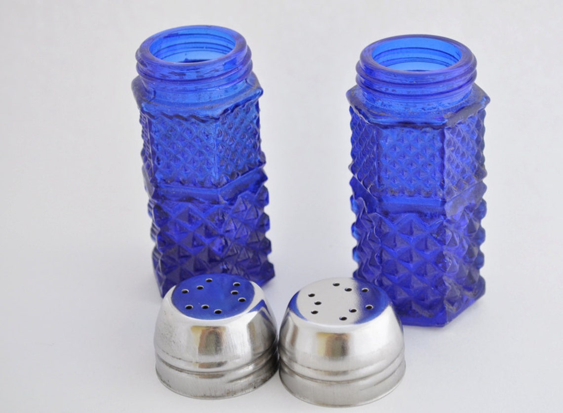 Vintage Cobalt Blue Pressed Glass Salt and Pepper Shakers Made | Etsy Vintage Cobalt Blue Pressed Glass Salt and Pepper Shakers Made | Etsy