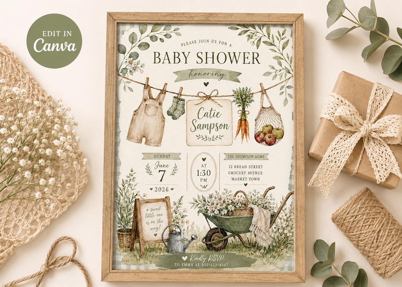 Rustic Gingham Baby Shower Invitation Template (digital Download) - Etsy