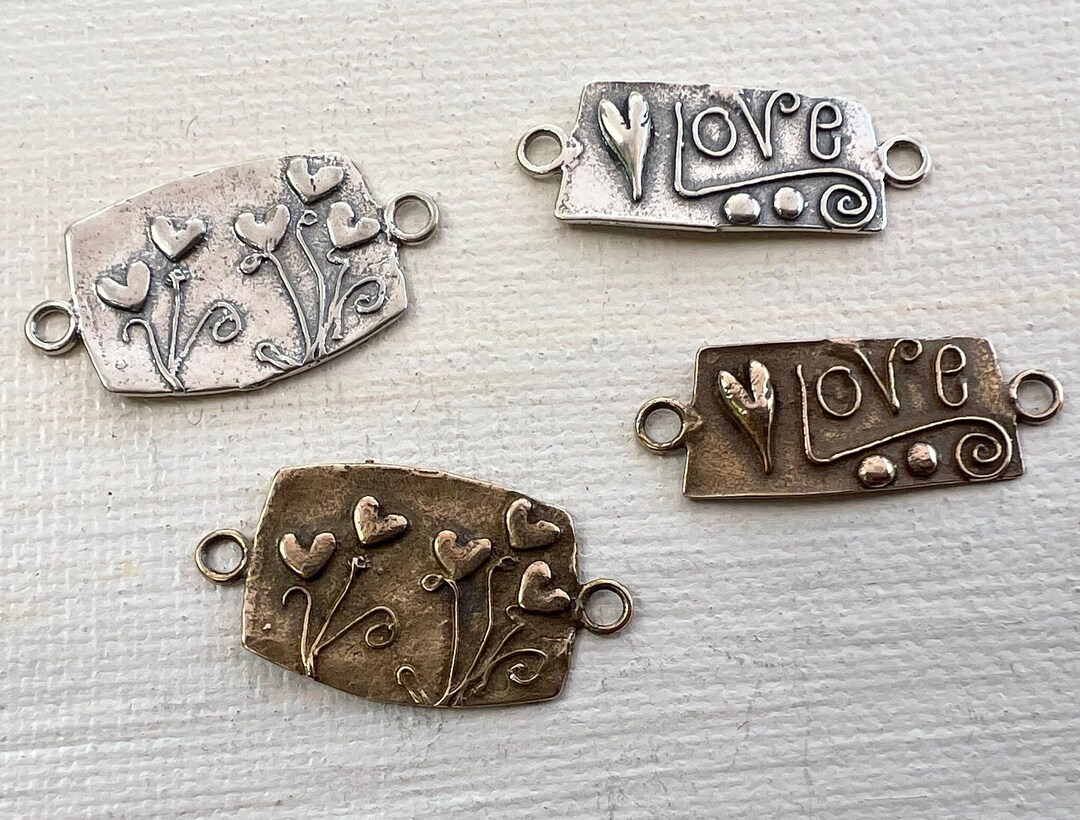 Rustic Floral Heart OR LOVE Connector Link Sterling Silver/pure Bronze ...