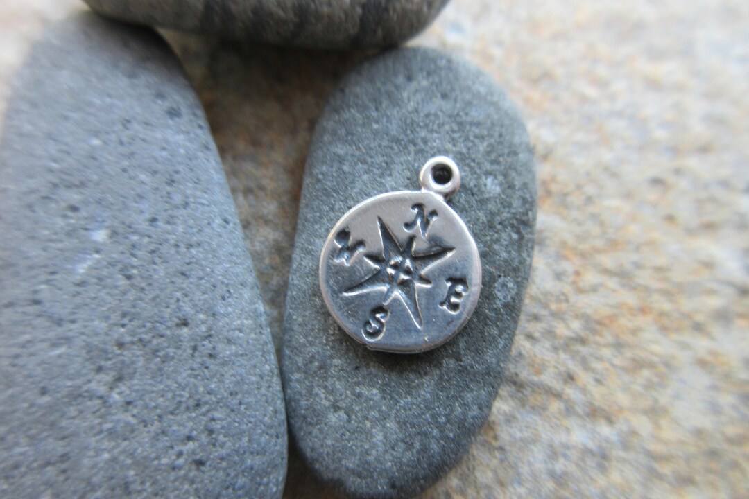 Sterling Silver 925 Round Compass Charm 9mm Round Star Compass Maritime ...