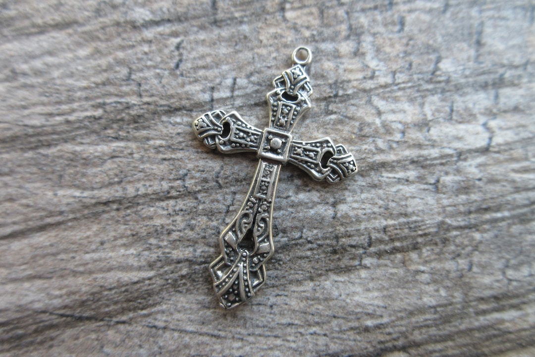 Ornate Cross Pendant Beautiful Detail Sterling Silver 24mm X 38mm Vintage Reproduction Rosary ...