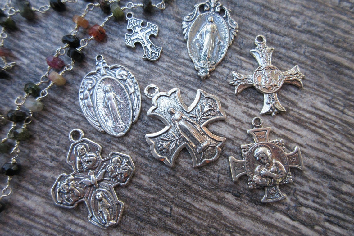 1pc Scapular Medal 4 Way Cross Pendant Sterling Silver Vintage ...