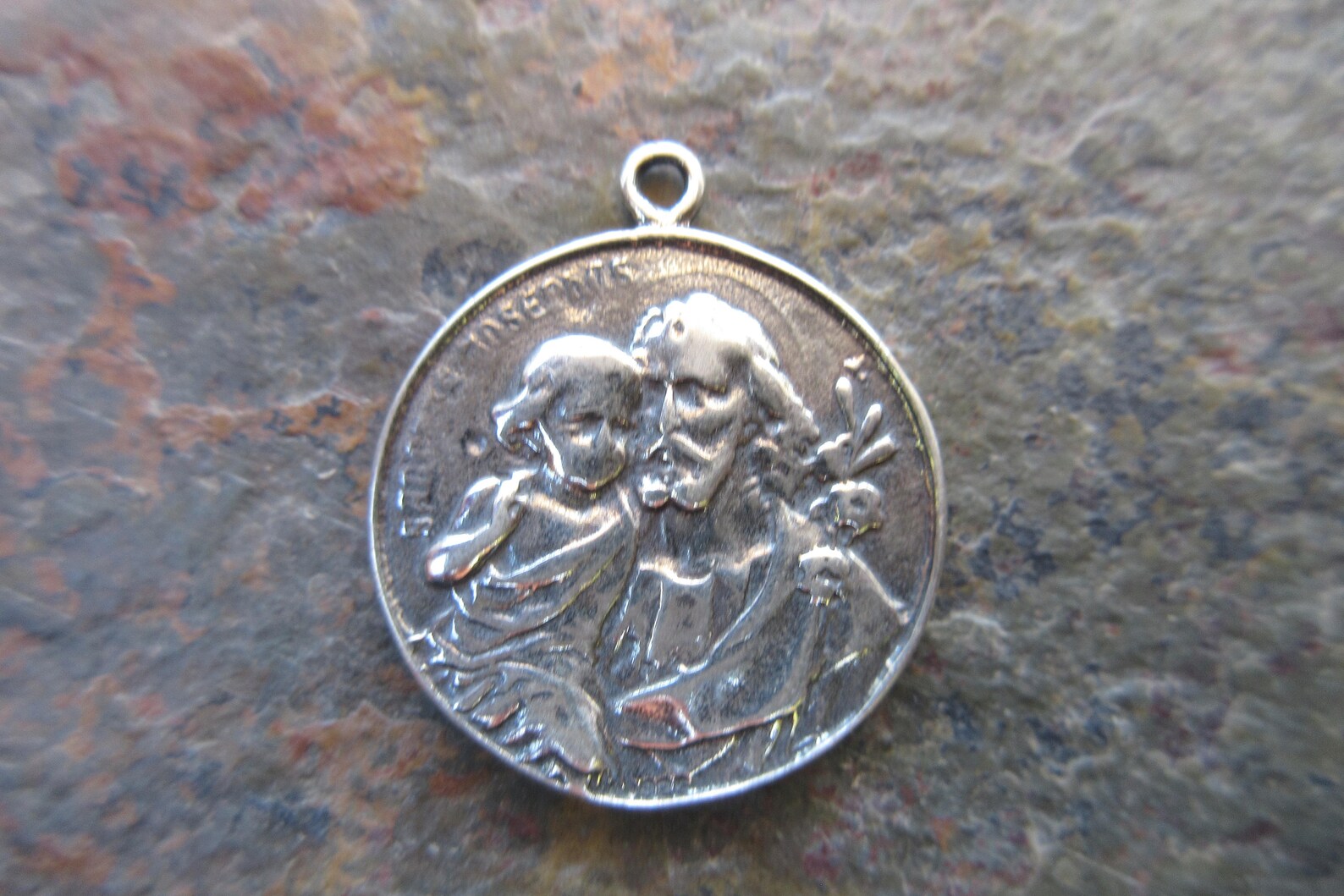 1pc St. Joseph St. Anne Pendant Sterling Silver Oxidized 24mm Round ...