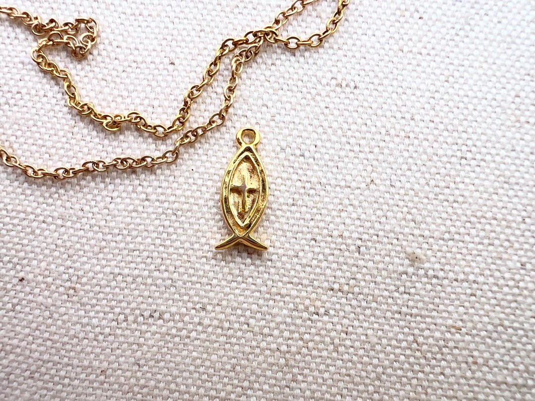 Gold Ichthys Christian Symbol Charm (fish With Cross) Gold Plated ...