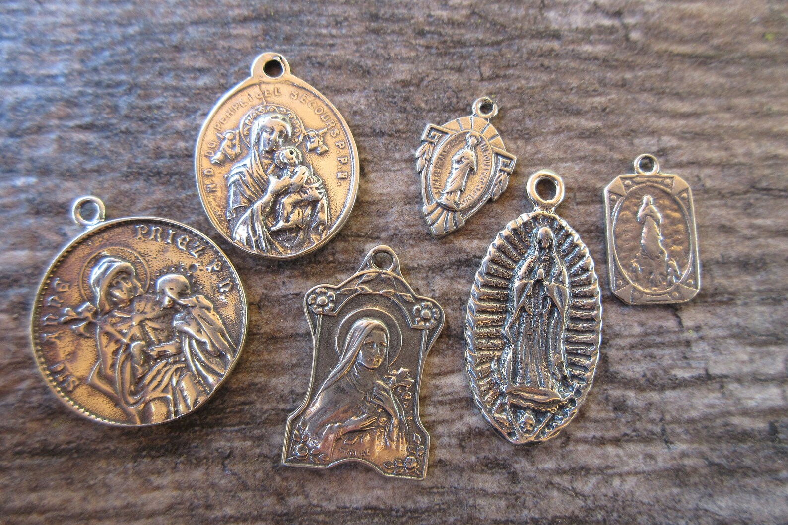 1pc St. Joseph St. Anne Pendant Sterling Silver Oxidized 24mm Round ...