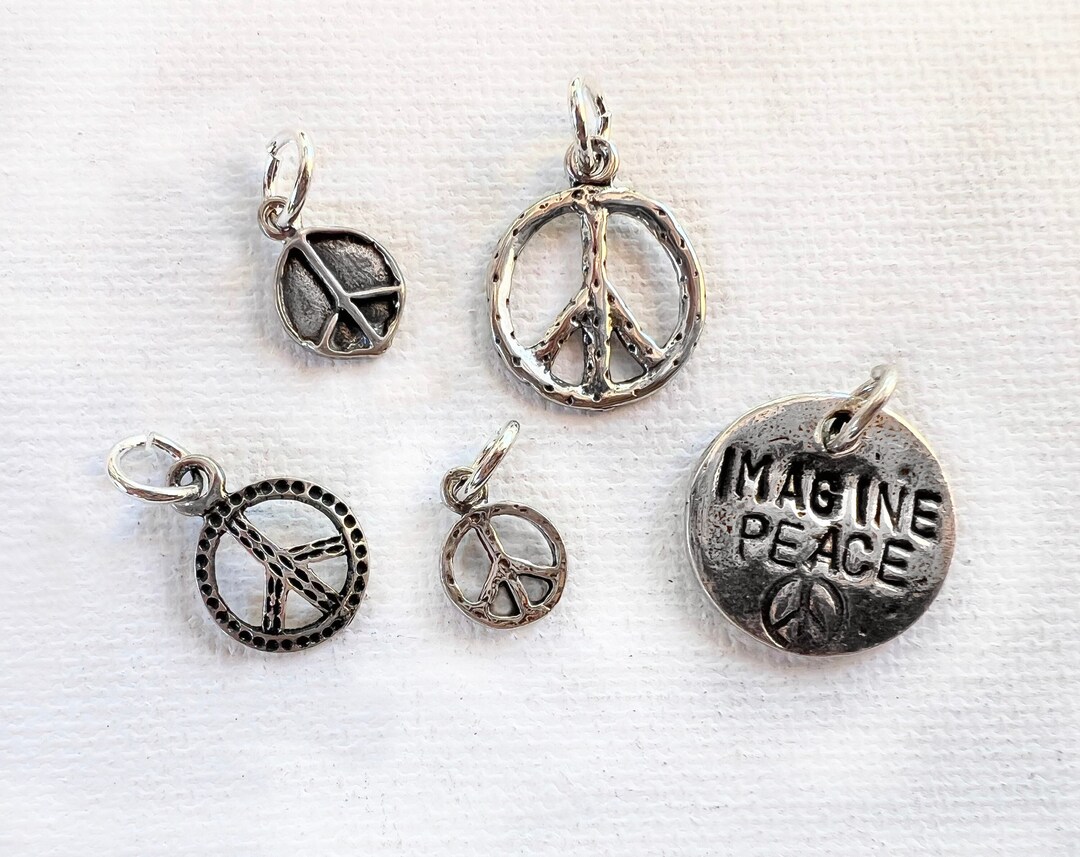 1pc Sterling Silver Rustic Peace Sign Artisan Style Charm Boho Chic ...