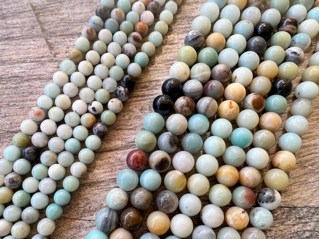 Smooth Round Amazonite Beads Beach Colors, Blue, Aqua, Gray, White ...